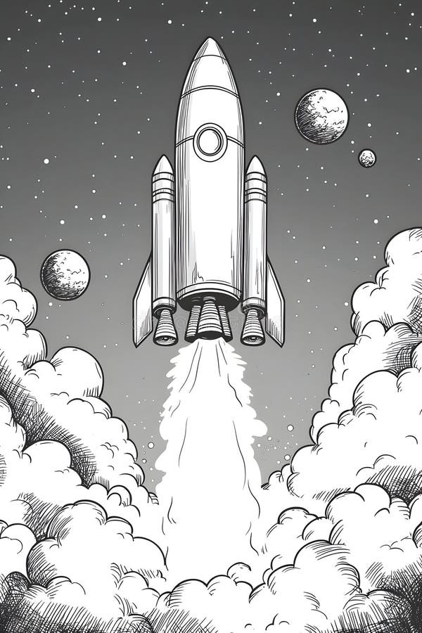 Rocket Launching into Space Amidst Celestial Bodies Generative AI Stock ...