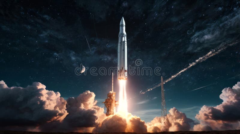 Rocket is Launching into Space with a Bright Light Trailing it Stock ...