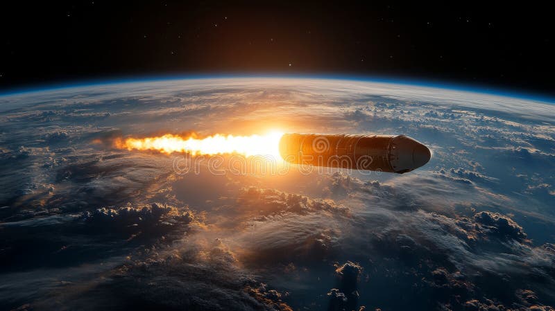 Rocket Launching into Space with Bright Propulsion Flames Visible ...