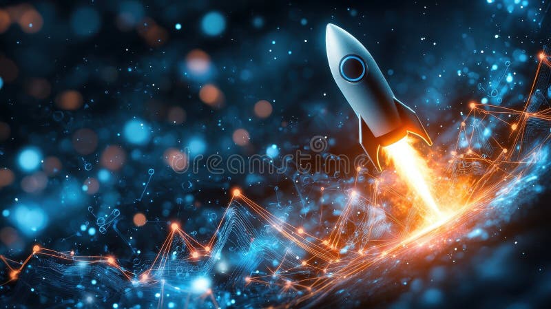 Rocket Launching into Space Cosmic Environment Digital Artwork ...