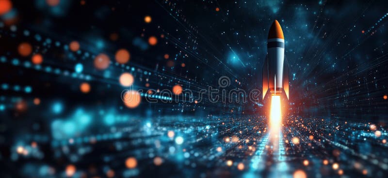 Rocket Launching into Space with Digital Effects and Light Trails ...