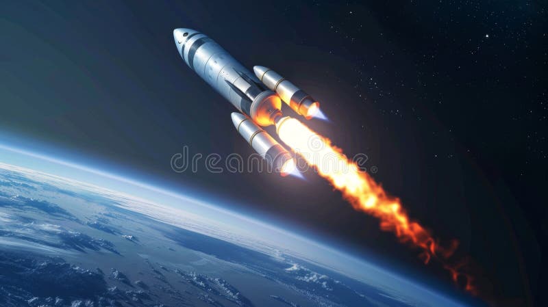 Rocket Launching into Space with Earth Horizon. Generative Ai Stock ...