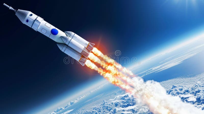 Rocket Launching into Space with Earth Horizon. Generative Ai Stock ...
