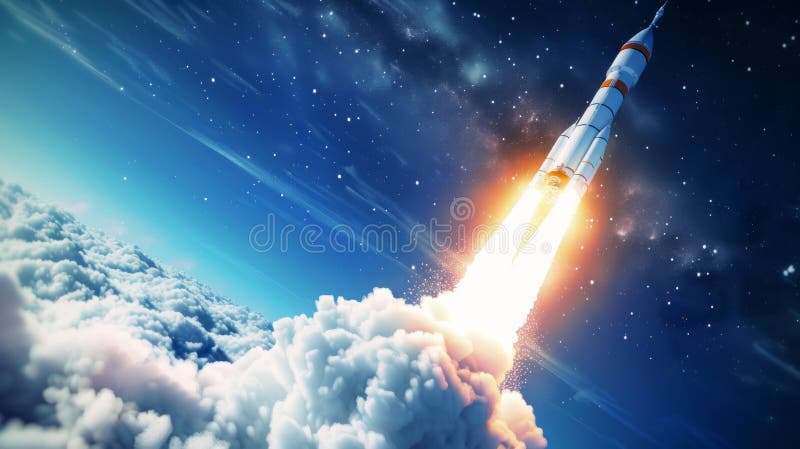 Rocket Launching into Space with Earth Horizon. Generative Ai Stock ...