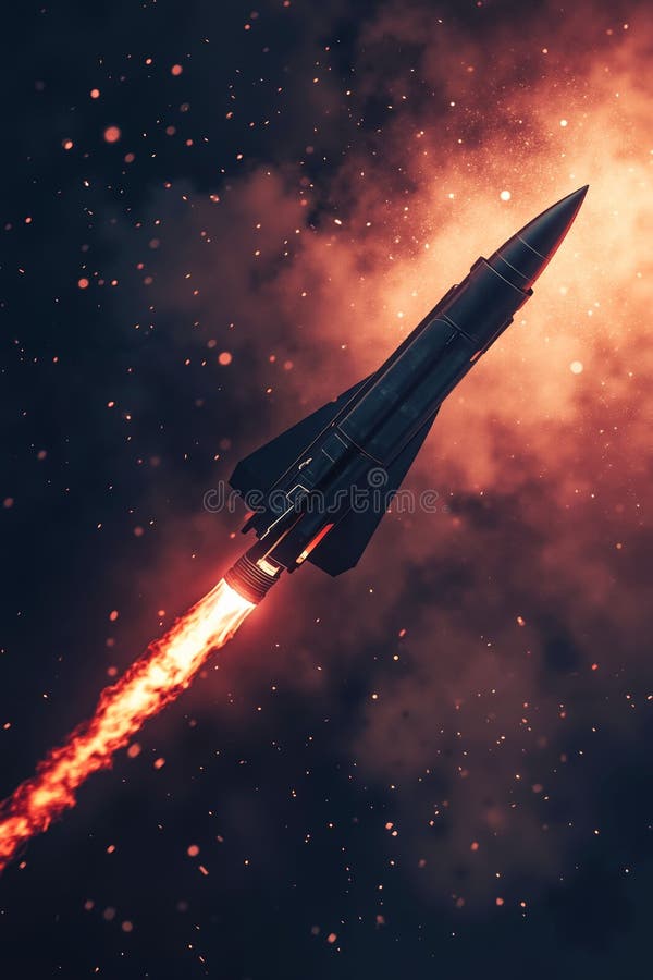 A Rocket Flying through the Sky with a Bright Orange Flame Coming Out ...