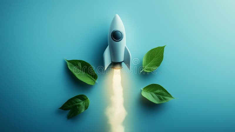 Rocket Launching into Space, Leaving Behind a Trail of Light Stock ...