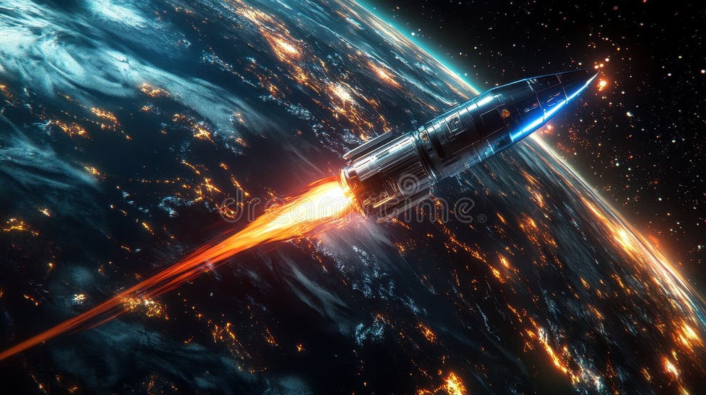 Rocket Launching into Space Over Earth a Journey Beyond the Horizon ...