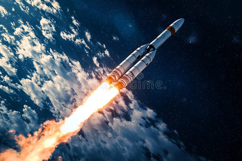 Rocket Launching into Space Stock Illustration - Illustration of ...