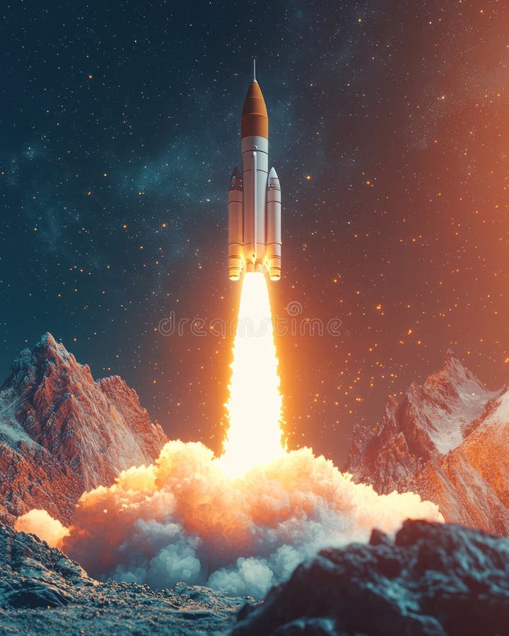 Rocket Launching Space Symbolizes Ambition Exploration Stock Photos ...