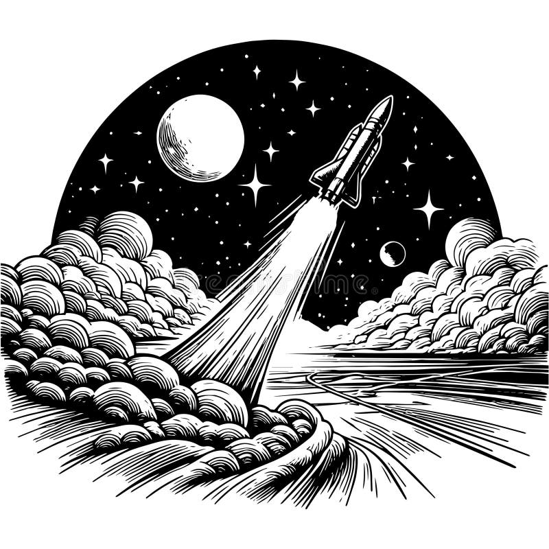 Rocket Launching into Starry Night Sky Vector Stock Vector ...
