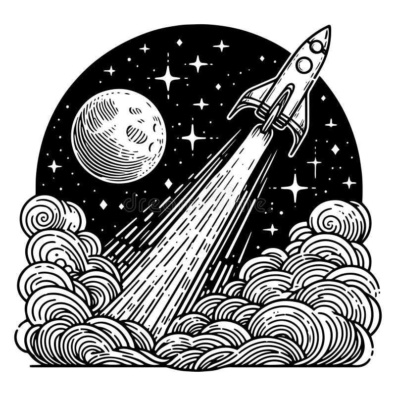 Rocket Launching into Starry Night Sky Vector Stock Vector ...
