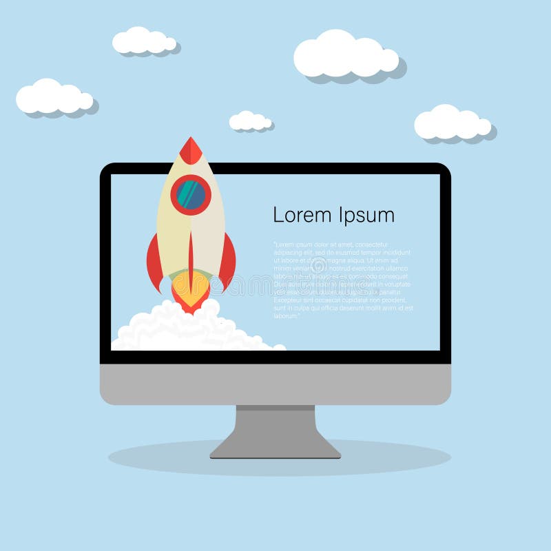 Rocket Launching Start Up Computer Flat Design Stock Vector ...