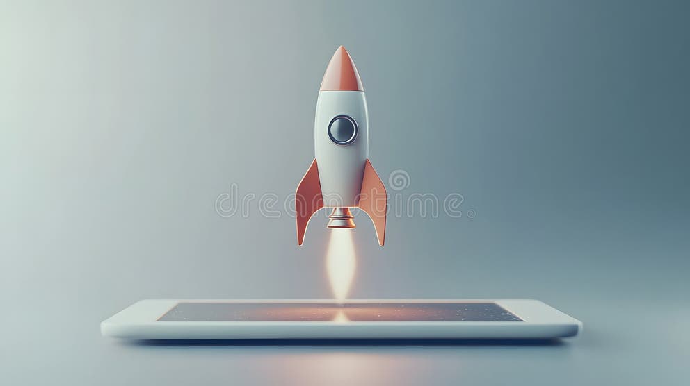 Rocket Launching from Tablet Device Ai Generated Stock Illustration ...