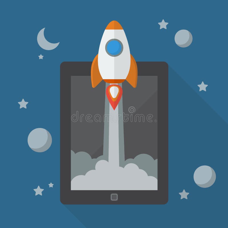 Rocket Launching from Tablet Stock Vector - Illustration of smartphone ...