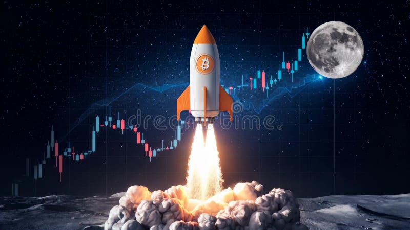 A Rocket is Launching Toward the Moon, Accompanied by a Graph Tracking ...