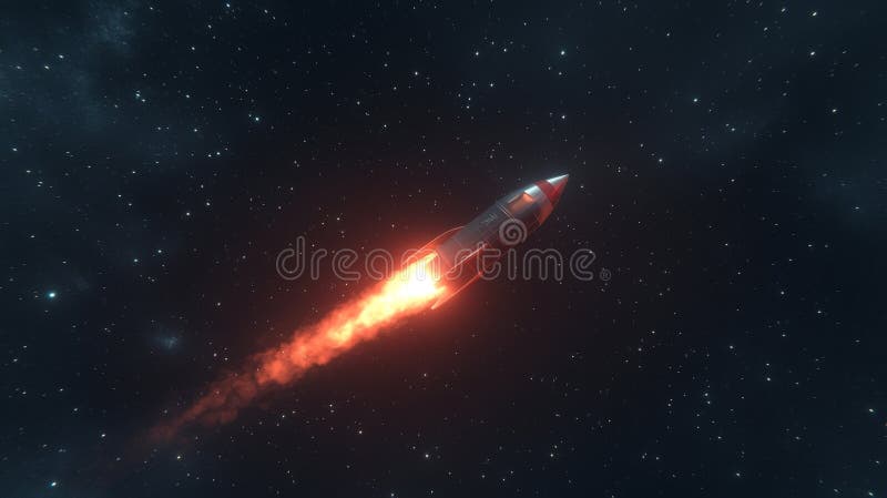Rocket Launching into the Vast Night Sky with Vibrant Trail Stock Photo ...