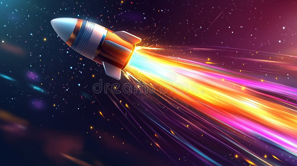 Rocket Launching through Vibrant Nebula, Space Travel Stock Image ...