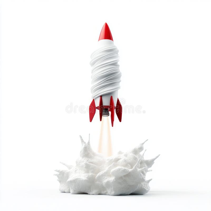 Rocket Launching from Whipped Cream Base Isolated on White Background ...