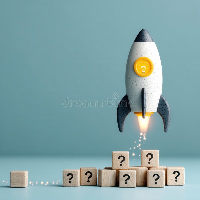 Rocket Launching from Wooden Blocks with Question Marks in a Creative ...
