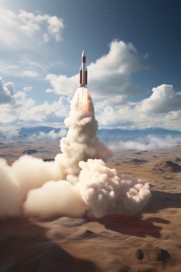 Rocket Liftoff Captivating Launch Surrounded by Light Gray Clouds ...