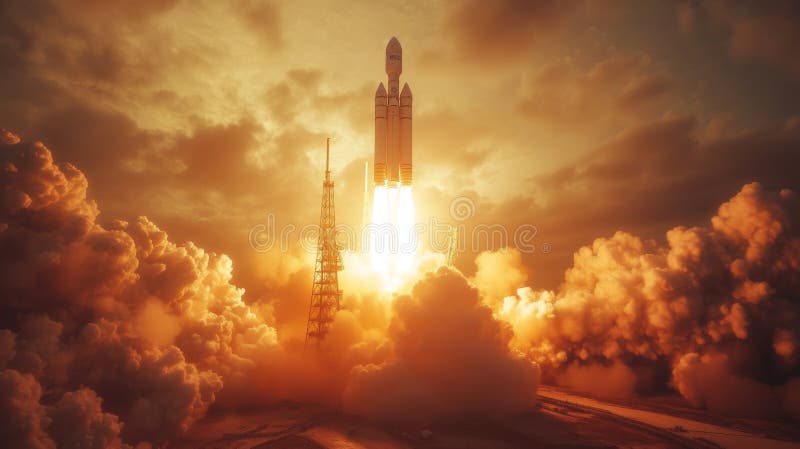 Rocket Launch during Sunset Illuminates the Sky with Fiery Propulsion ...