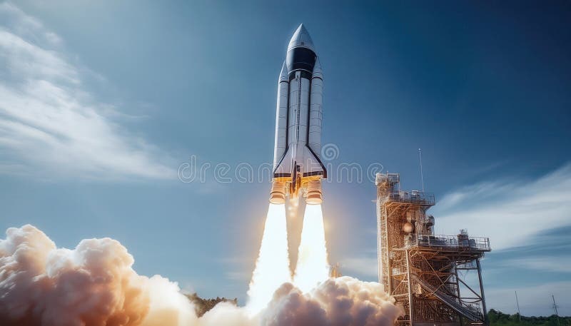Rocket Launches into the Sky with Powerful Engines Igniting and Lifting ...