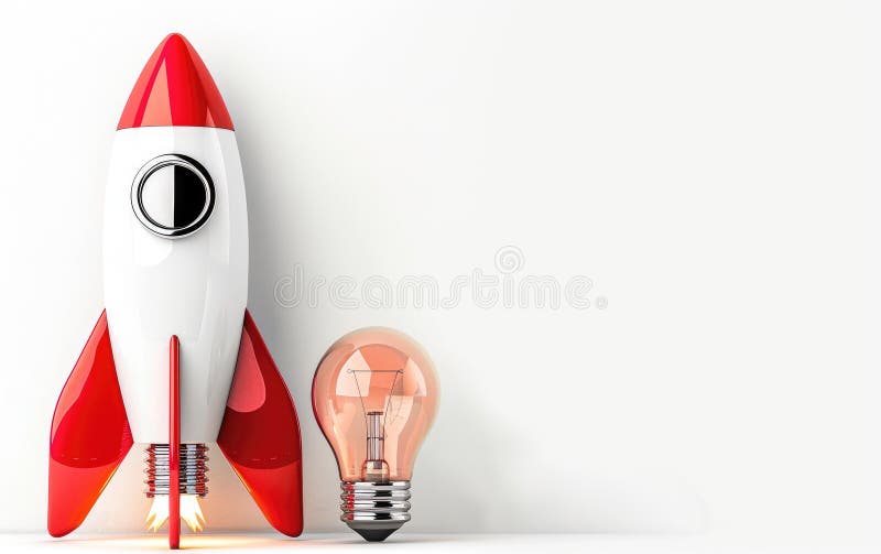 Rocket and Light Bulb Duo, Isolated on White Background, Generative Ai ...