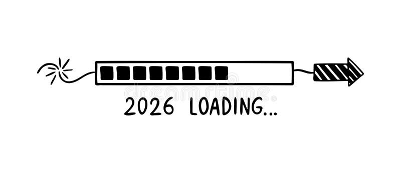 2026 Rocket Loading Bar Doodle Hand Drawn New Year Coming Soon Icon ...