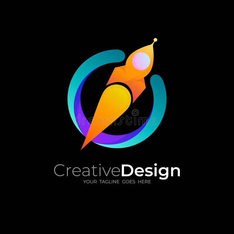 Rocket Logo with Airplane Design Template, Up Icons Stock Vector ...