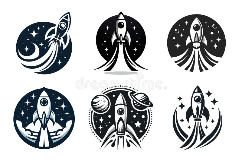 Rocket Logo Set – 6 Black Vector Emblems & Stickers in Creative Design ...