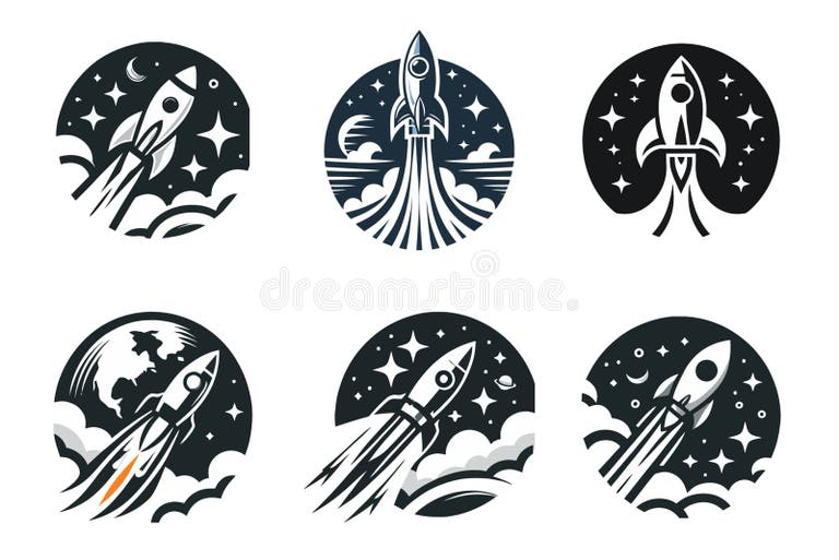 Rocket Logo Set – 6 Black Vector Emblems & Stickers in Creative Design ...