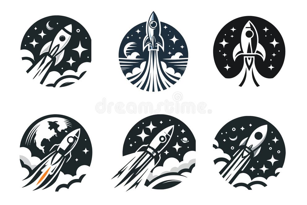 Rocket Logo Set – 6 Black Vector Emblems & Stickers in Creative Design ...