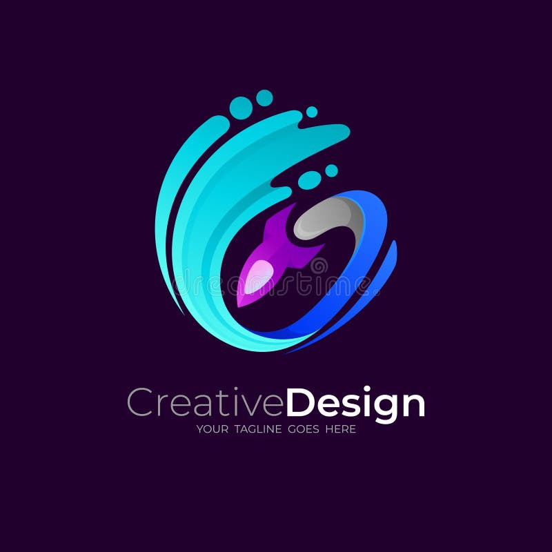 Rocket Logo with Swoosh Design , 3d Colorful Stock Vector ...