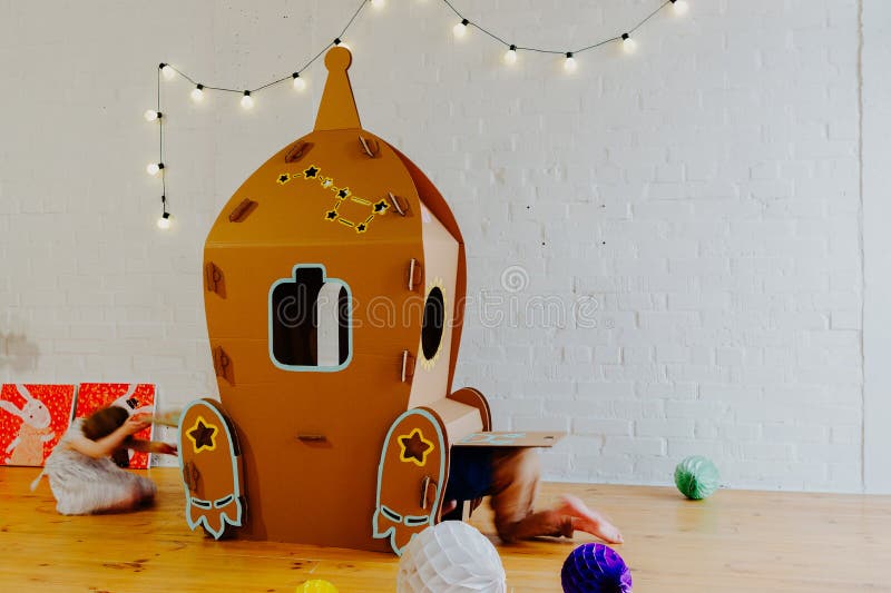 Rocket Made of Cardboard. Children Art Project. DIY Concept. Cardboard ...