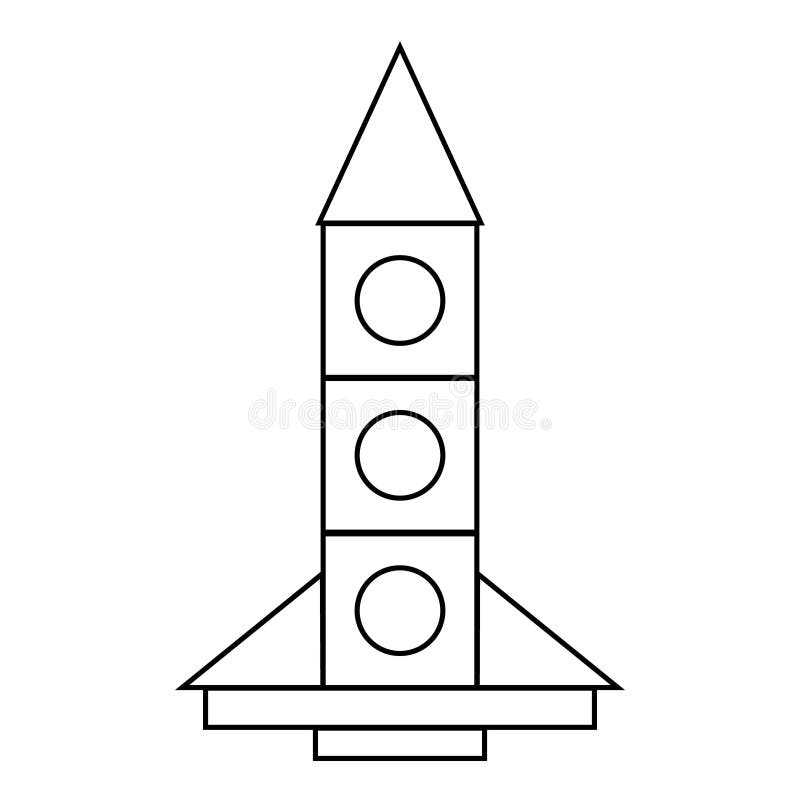 Rocket Made of Geometric Blocks, Black Outline, Coloring, Vector ...