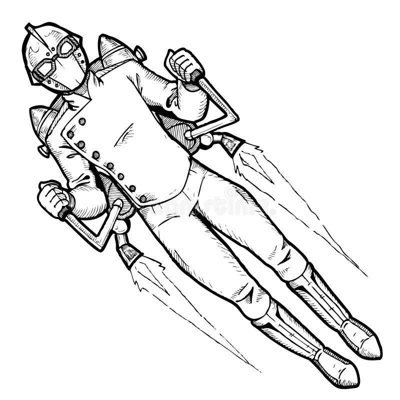 Rocket Man Jump Jetpack Suit Flying Helmet Boost Flames Stock ...