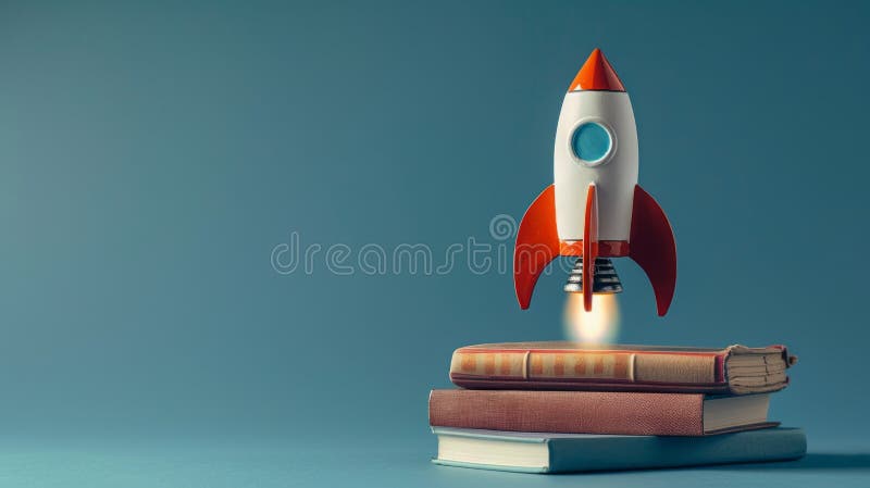 Rocket Model Launching from a Stack of Books Stock Photo - Image of ...