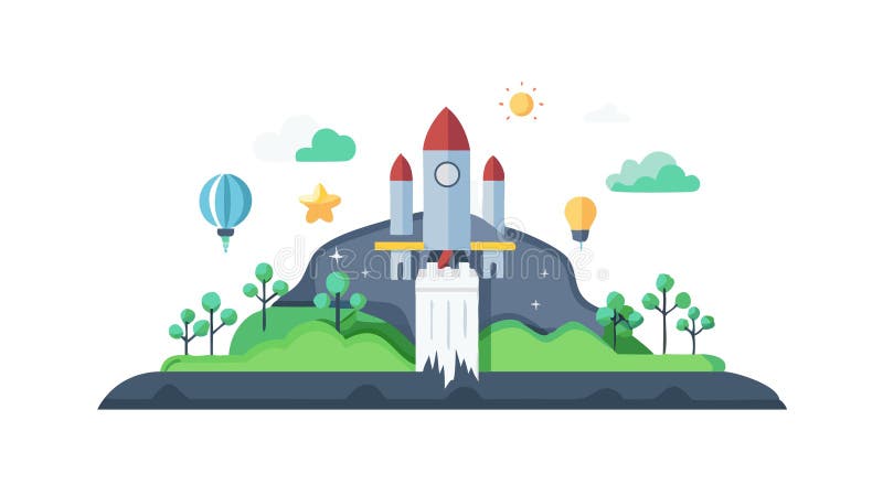 Rocket on Mountain, Adventurous Space Launch from High Altitude, Vector ...