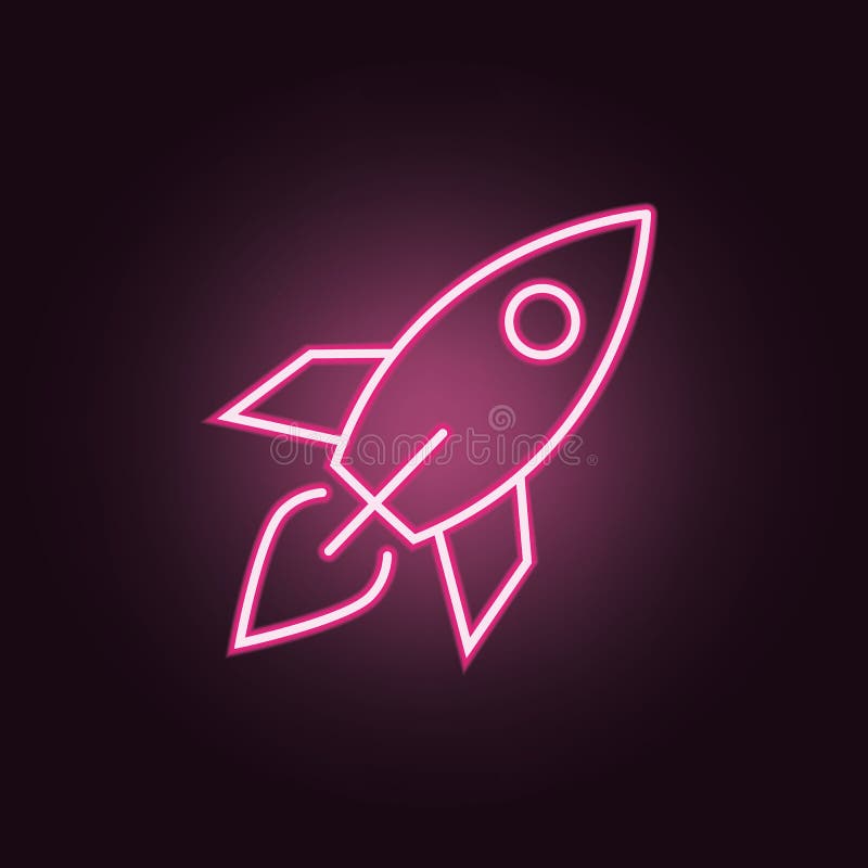 Rocket Neon Light Icon with Studio Purple Background. Start Up and Idea ...