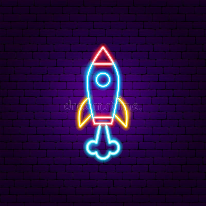 Rocket Neon Label stock vector. Illustration of bright - 150347145