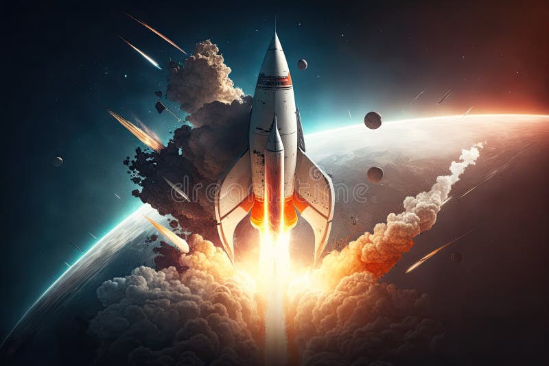 Rocket with a Nuclear Warhead is Flying in Space Against the Background ...