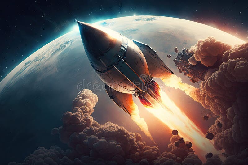 Rocket with a Nuclear Warhead is Flying in Space Against the Background ...