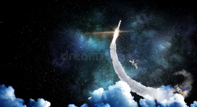 Rocket in Open Space. Mixed Media Stock Photo - Image of universe ...