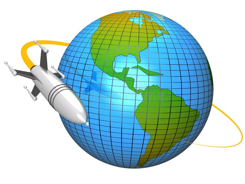 Rocket in orbit stock illustration. Illustration of global - 14046687