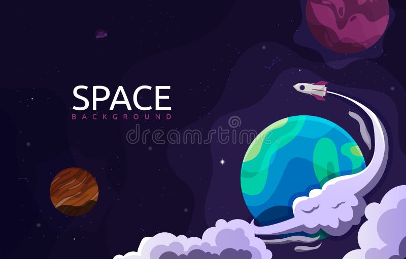 Rocket Outer Space Craft Planet Stars Adventure Background Stock Vector ...