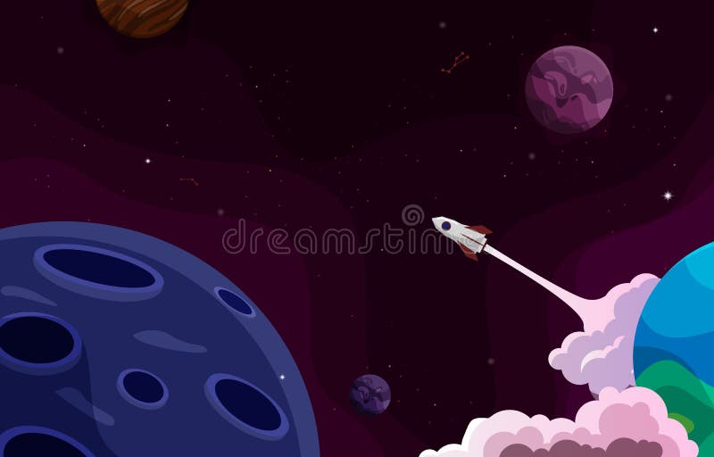 Rocket Outer Space Craft Planet Stars Adventure Illustration Stock ...