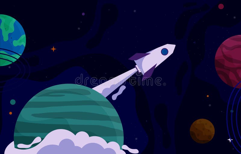 Rocket Outer Space Craft Planet Stars Adventure Illustration Stock ...