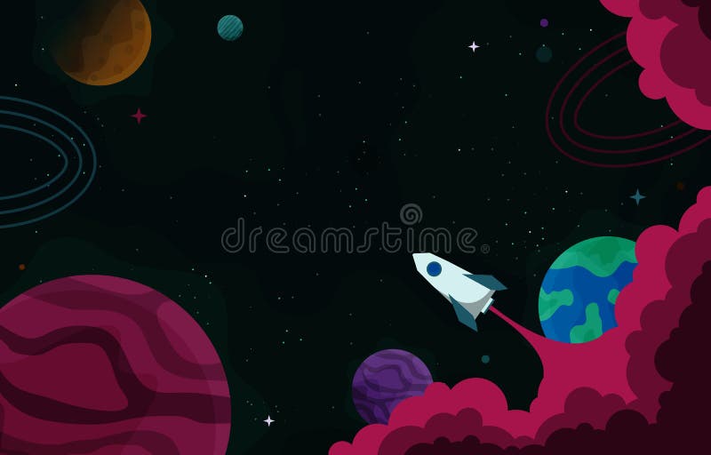 Rocket Outer Space Craft Planet Stars Adventure Illustration Stock ...
