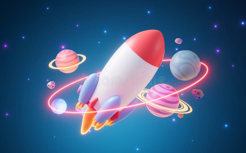 Rocket and Outer Space, 3d Rendering Stock Illustration - Illustration ...
