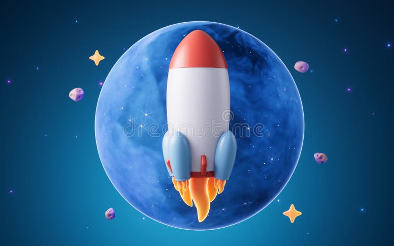 Rocket and Outer Space, 3d Rendering Stock Illustration - Illustration ...